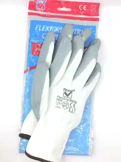 PICASAF NITRILE SMOOTH FLEXIGRIP POLYESTER GLOVES (GREY) SARUNG TANGAN ...
