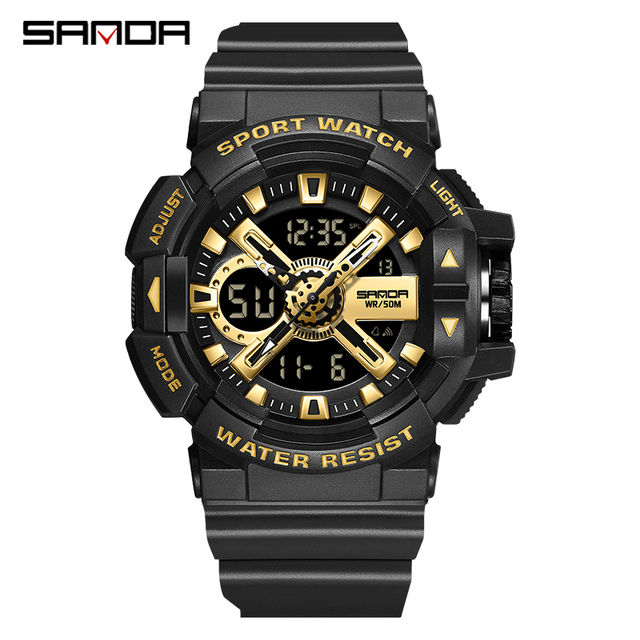นาฬิกานาฬิกาอิเล็กทรอนิกส์นักเรียนแบรนด์ Sanda 3128นาฬิกาข้อมือชายเรือง ...