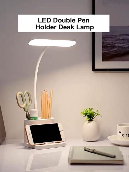 LED Foldable Study Lamp USB Rechargeable Desk Lamp Dimmable Pen Holder ...