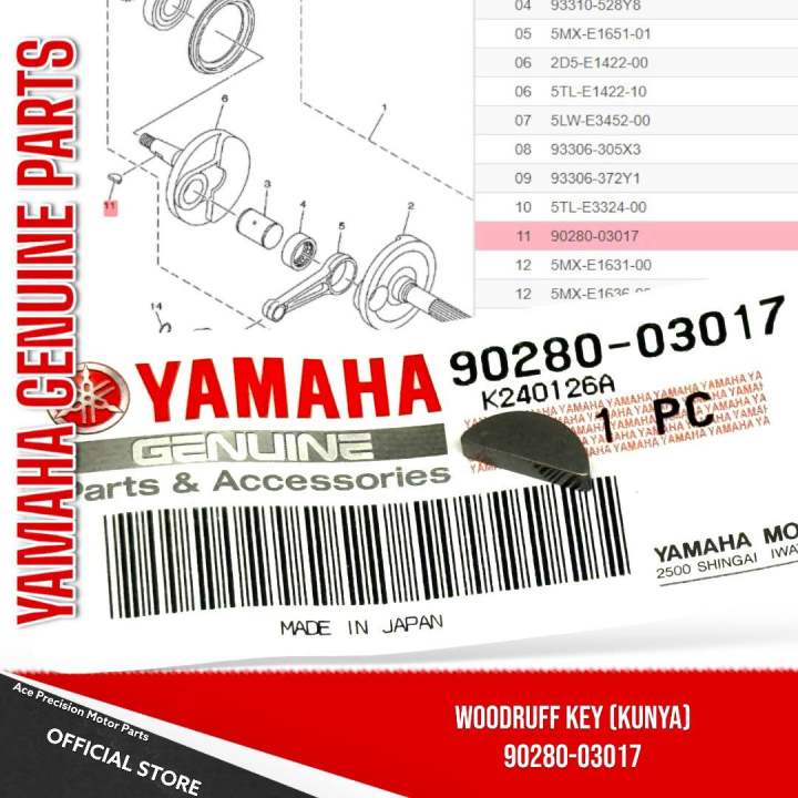 Yamaha Genuine Woodruff Key (Kunya) 90280-03017 Mio/ Sniper/ Nmax ...