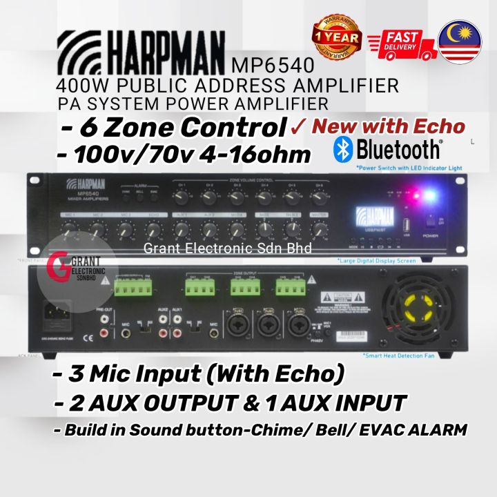 HARPMAN MP6540 400W Public Address Amplifier PA System Bluetooth Mixing Amplifier with 3Mic 6 ...