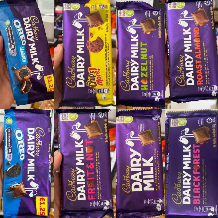 Cadbury Dairy Milk (Chocolate/ Hazel Nut/ Fruity Nut/Roast Almond/Black ...
