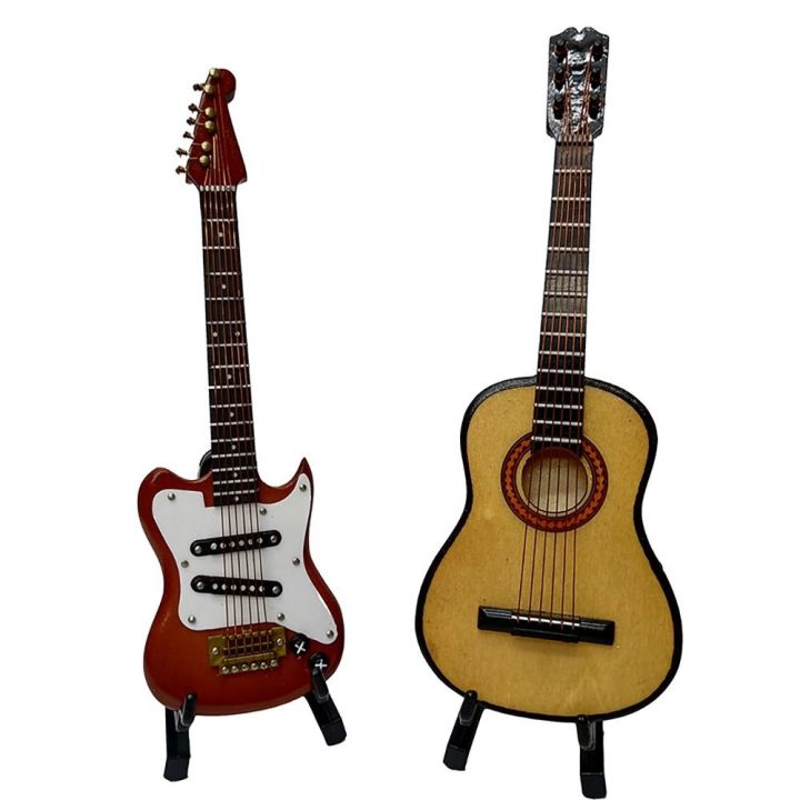Wooden Miniature Electric Guitar with Stand Case Mini Musical ...