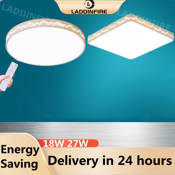 Nordic Tri Color Ceiling Light 18W 27W 3 Colors Modern Dimmable Starry Sky Light Wooden Round ...