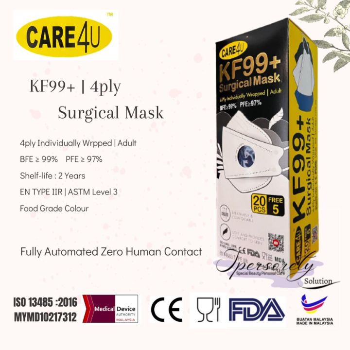 CARE4U Surgical Face Mask KF99+ | 4 PLY | Lazada