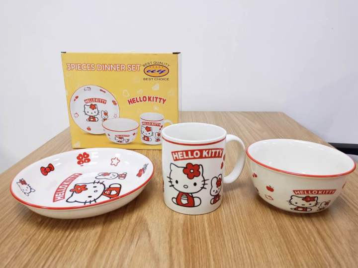 3 Piece Cartoon KT Hello Kitty Marble Ceramic Plate Set Plates - Mug ...