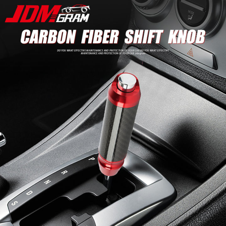 JDMGRAM Carbon Fiber Car Gear Knob Automatic Aluminum Auto Button Shift ...