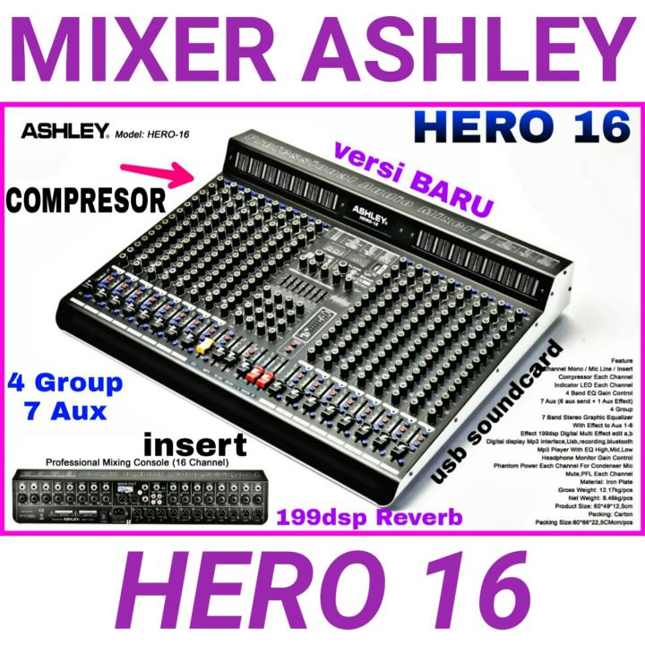 Mixer ASHLEY HERO16 COMPRESOR original HERO 16 mp3 bluetooth pc ...