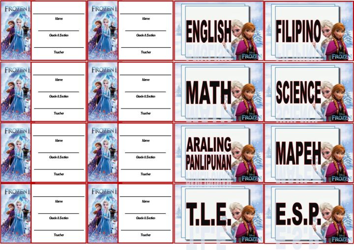 Frozen 8pcs. Subject and 8pcs Name Sticker Grade 4-6) (2" x 2.75 ...