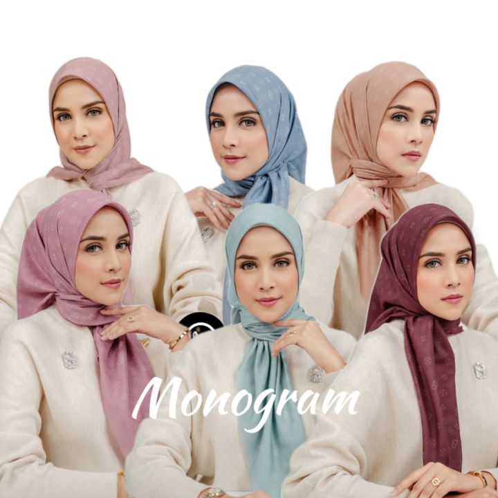 Monogram series lasercut titik 3 hijab buttonscarves semi origina/ Logo ...