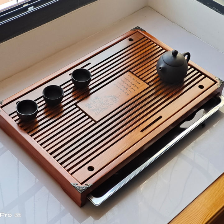 Tea Tray Household Solid Wood Mini Stainless Steel Storage and Drainage ...