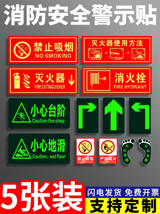 Fire Safety Sign Wall Sticker Emergency Instruction Board Luminous ...