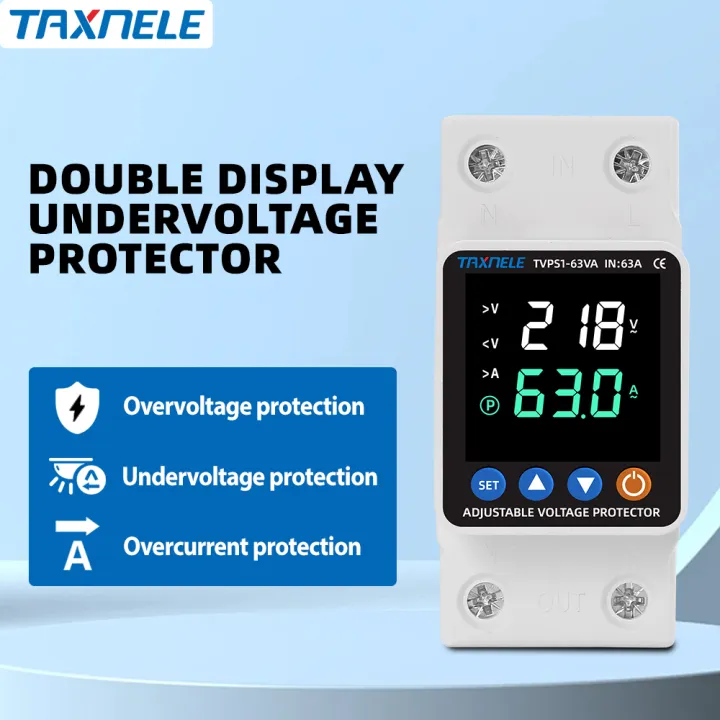Dual Display Din Rail Voltage Current Protector 40A 63A Adjustable Over ...