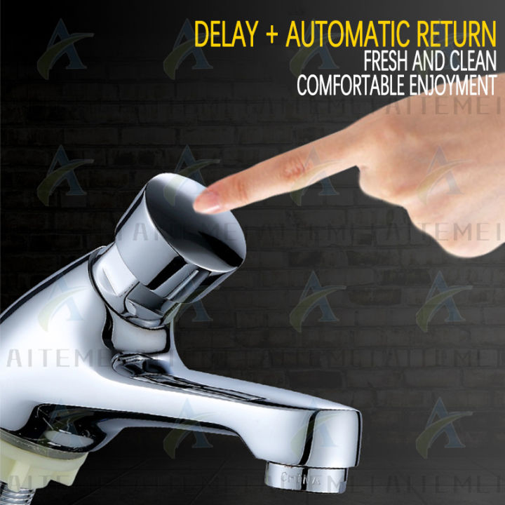 Self Closing delay faucet bathroom Water Saver brass cold water Press Push Button Tap Time Delay ...