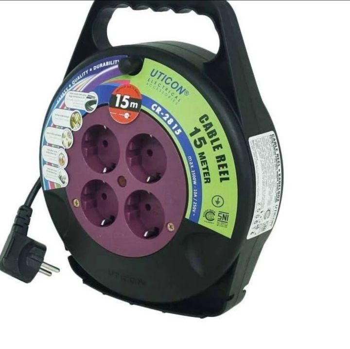 UTICON STOP KONTAK KABEL GULUNG 15 METER CR 2815 CABLE REEL / ROLL SNI ...