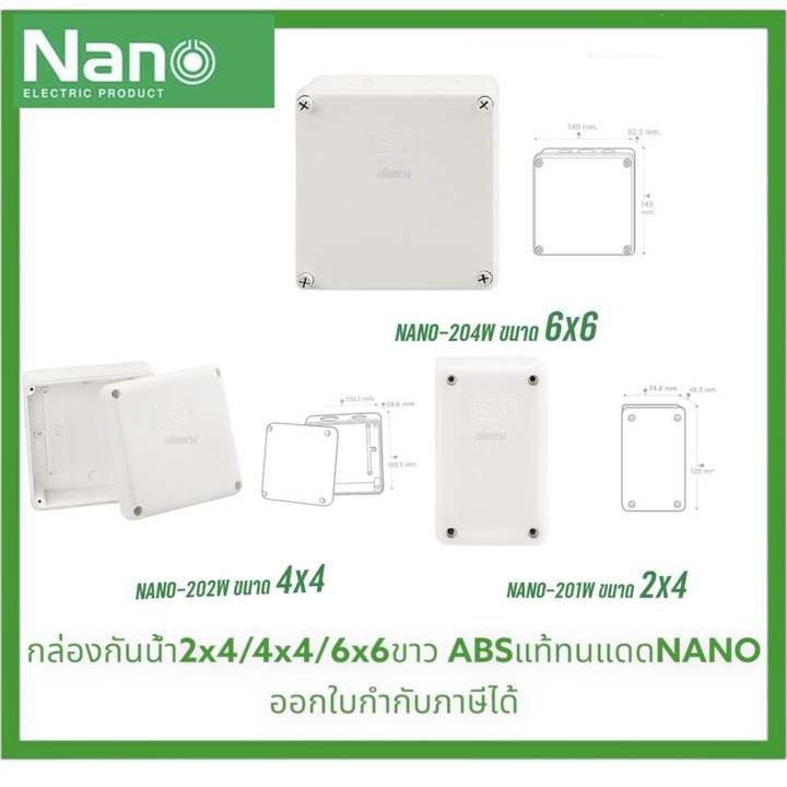 NANO กล่องกันน้ำ 2x4/4x4/6x6 พลาสติกABSแท้ ทนแดด สีขาว กล่องพักสาย บ็อกพัก กล่องไฟ บ๊อกกันน้ำ นา ...