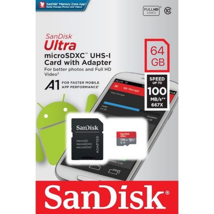 Sandisk Ultra microSD Card ความเร็ว 100MB/s ความจุ 64GB Class10 A1 ...