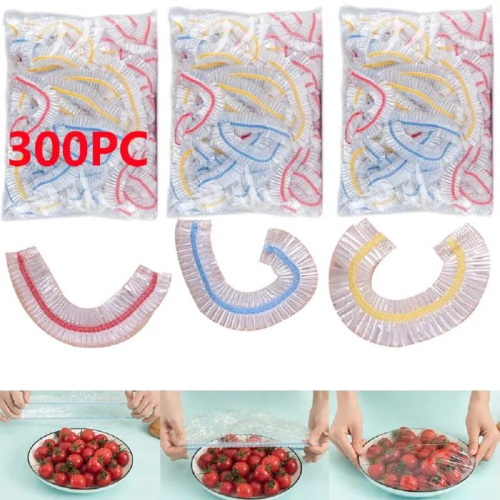 300pcs Colorful Disposable Food Cover Plastic Bag Wrap Elastic Food ...