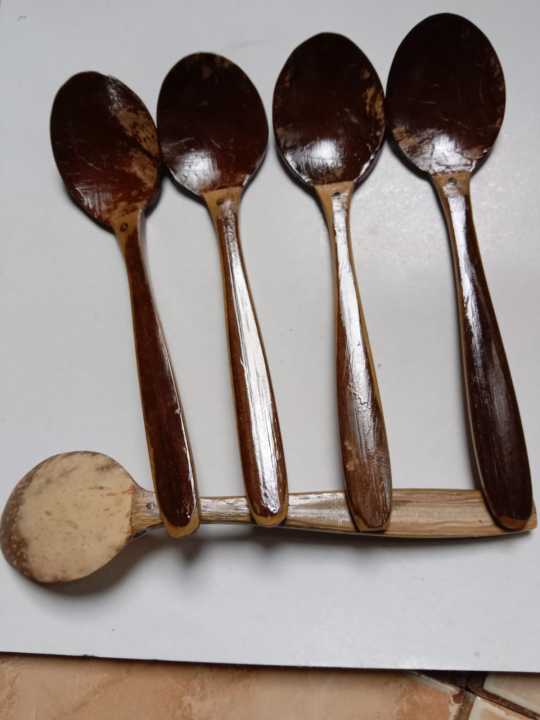 1lusin SENDOK MAKAN UNIK ALAMI DARI BATOK KELAPA DAN BAMBU HITAM ...