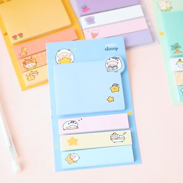 Cartoon Sticky Notes 卡通便利贴 Nota Melekat Label Penanda Buku Cute Flag ...