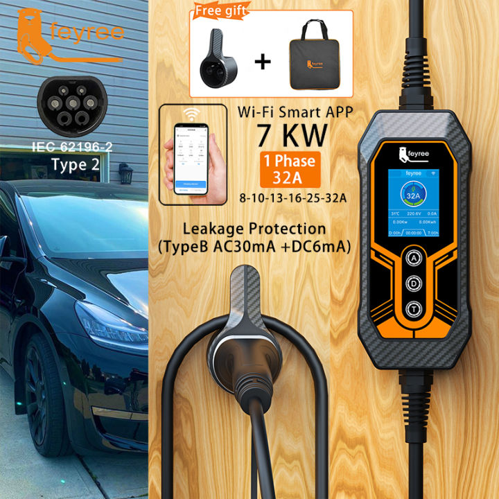 feyree Portable EV Charger Type2 32A 7KW 16A 11KW 3 Phase EVSE Wi-Fi ...