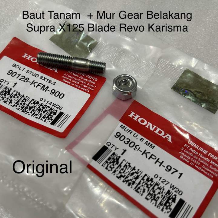 Baut Tanam 8x19.5 + Mur Gear Belakang Supra X125 Blade Revo Karisma Ori ...