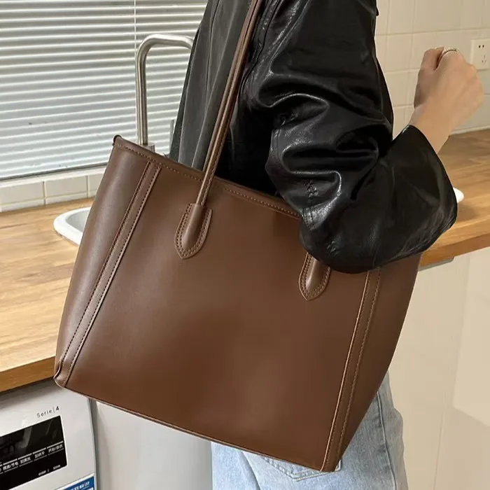 Elegant Tote Bag Zipper Big Shoulder Laptop Bag Leather Lady Handbag ...