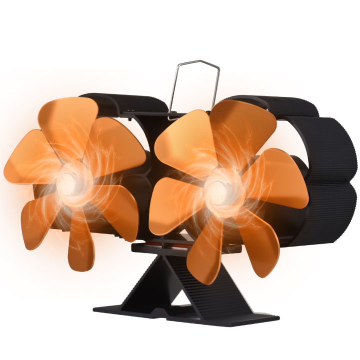Dual Head 6 Blade Heat Powered Stove Fan with Carrying Handle and ...