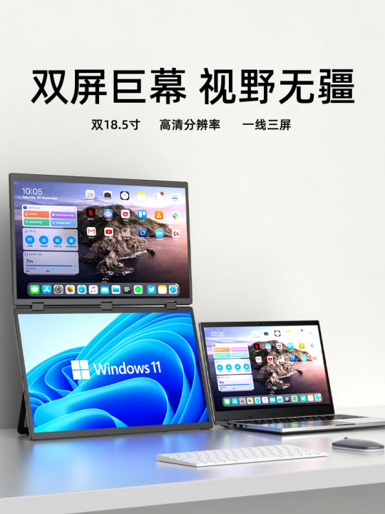 EIMIO 18.5 Inch Foldable Dual Screen Portable Monitor Integrated Office ...