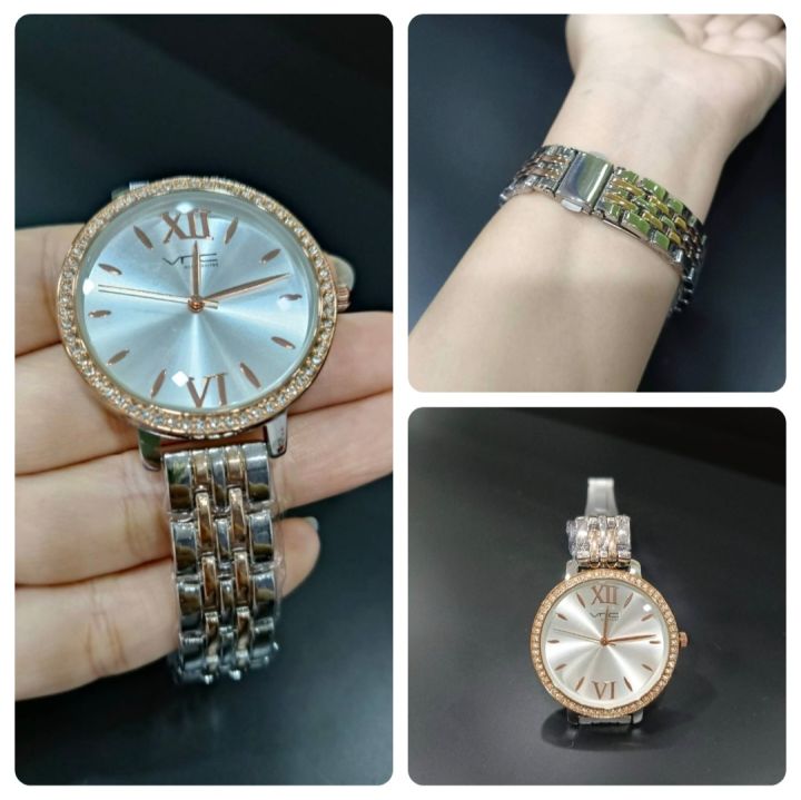 นาฬิกาแบรนด์VNCของแท้100%หน้าปัดล้อมเพชร สายเลทเงินสลับสีโรสโกลด์ ...