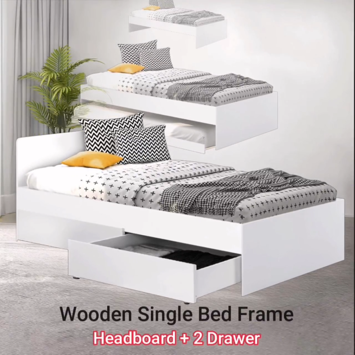 [FREE INSTALLATION] KENZZO: Wooden single bed frame with headboard ...