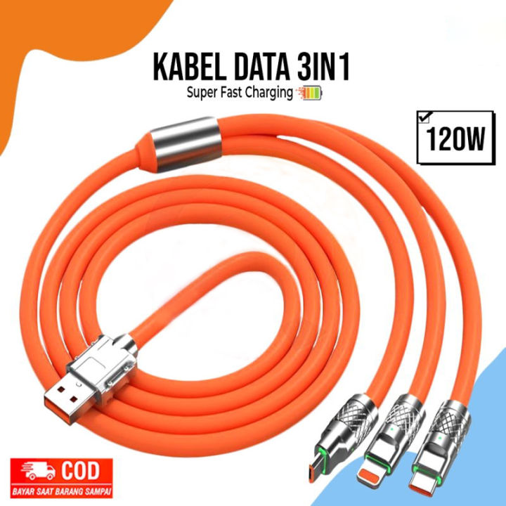 120W 3IN1สายชาร์จชาร์จเร็วสุดๆขั้วต่อโลหะผสมสังกะสี IPhone Android Type-C สายชาร์จแบตเตอรี่ไมโคร ...