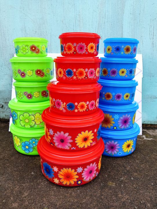wadah bulat susun 5 motif bunga spesial terbaru wadah set 5 susun motif ...