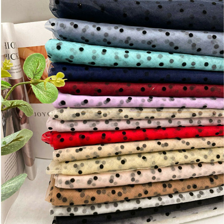 Lace Fabric Soft Velvet Flocking Mesh Voile Tulle Net Mini Black Polka ...