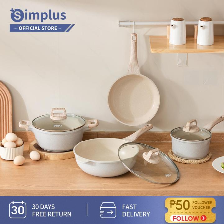 Simplus 4 pcs Non-Stick Frying Pan Pot Soup Pot Kitchenware Cookware ...