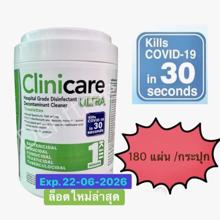 Clinicare Ultra คลินิแคร์ กระดาษเช็ดทำความสะอาดฆ่าเชื้อโรคในเวลา 30 ...