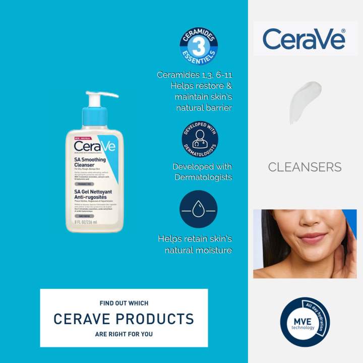 CeraVe SA Smoothing Cleanser Bumpy Skin (8 FL oz/236ml) | Lazada PH