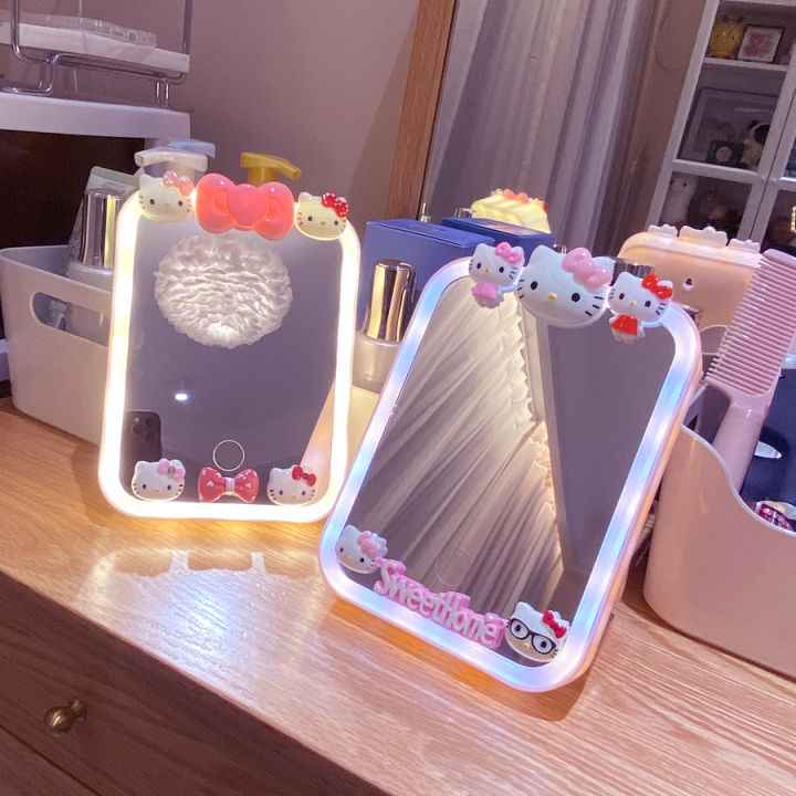 Large LED Desk Mirror Portable Folding Makeup Mirror Cute Lamp Stand ...