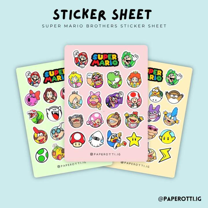 Super Mario Brothers Characters Sticker Sheet | Super Mario| Waterproof ...