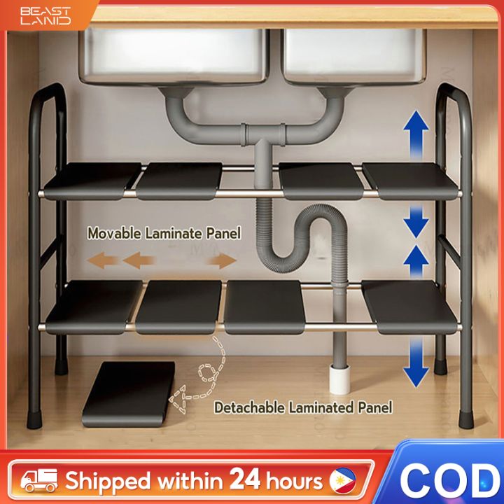 Adjustable Kitchen Under Sink Rack Organizer Stainless Steel Extendable ...