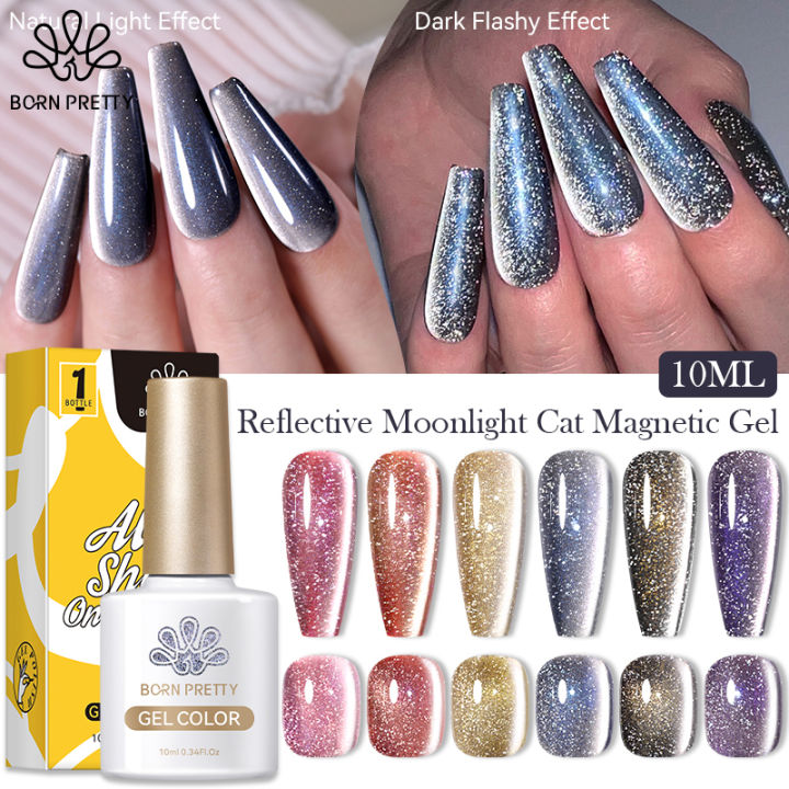 BORN PRETTY 10ML Reflective Moonlight Cat Eye Gel Nail Gel Polish Shinning Glitter Vanish Semi ...
