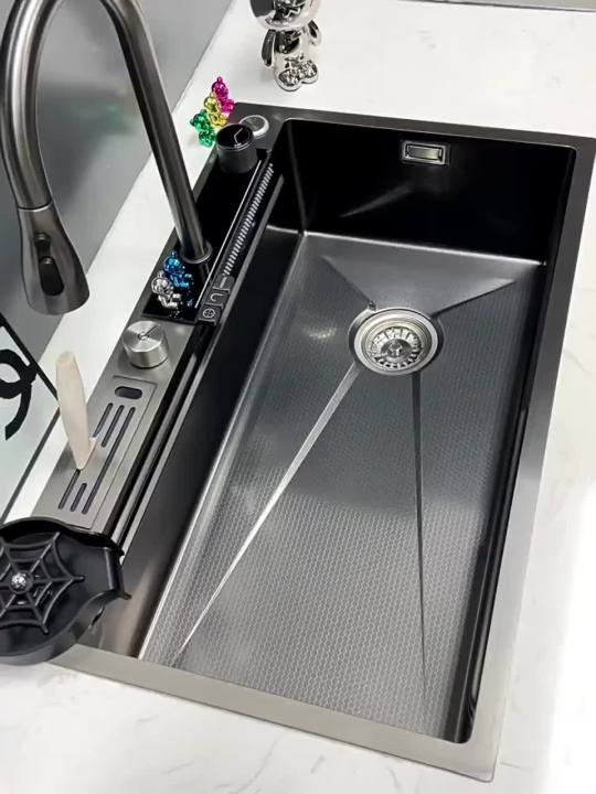 SSG kitchen sink SUS304 stainless steel sink with waterfall pull-out ...