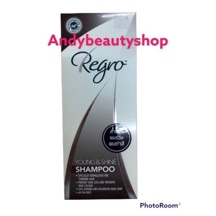 ส่งจากร้านยา Regro Young & Shine Shampoo 200 ml แชมพูสำหรับผมร่วง ผมทำสี | Lazada.co.th