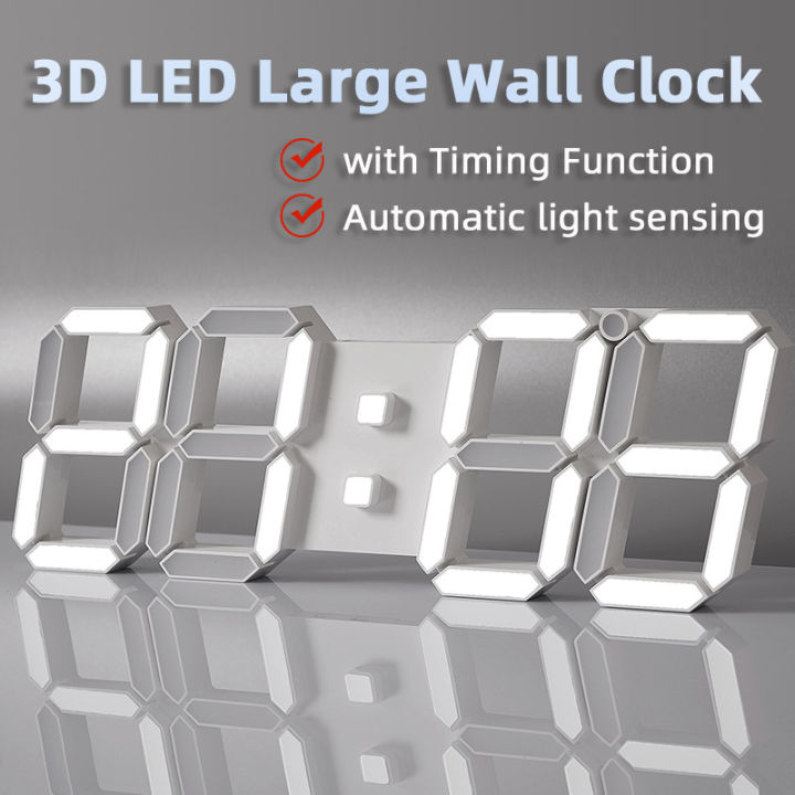 3D LED Large Wall Clock With Remote Control Modern Design Electronic ...
