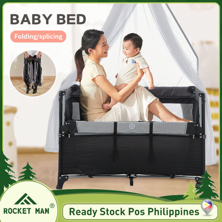 Baby Crib 2 Layer Foldable Portable Baby Playpen Travel Cot With ...