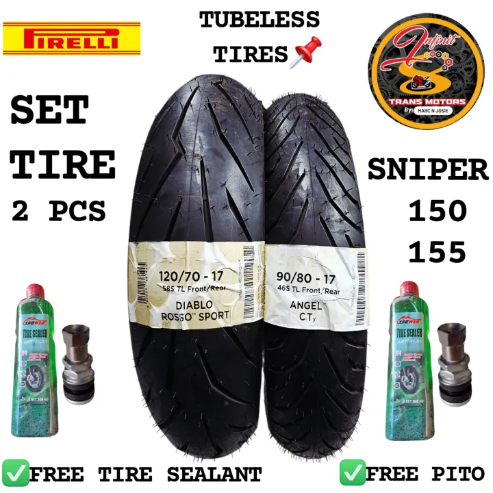 Pirelli Tubeless Tire for Sniper 150/155 with Tire Sealant & Pito! 100% ...
