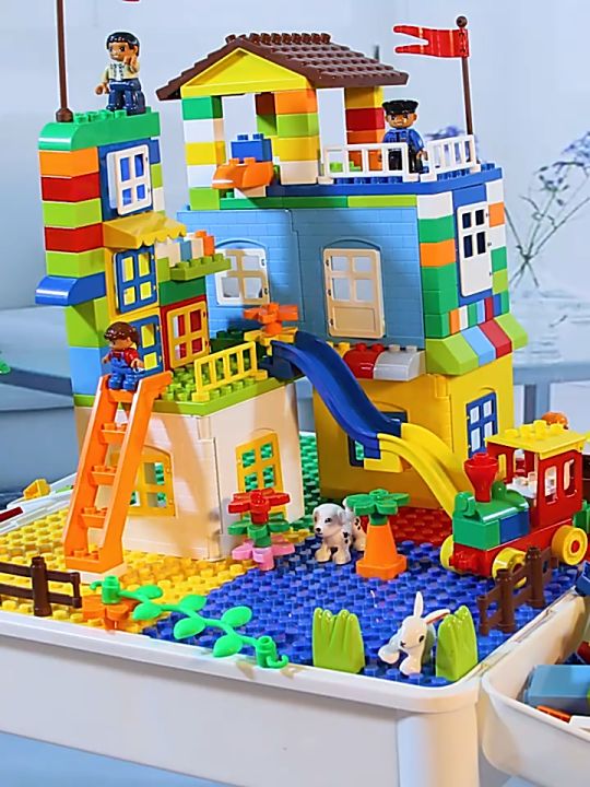 Complete Set Kids Multi Function Building Blocks Table Learning Desk Space Sand Activity Brick ...