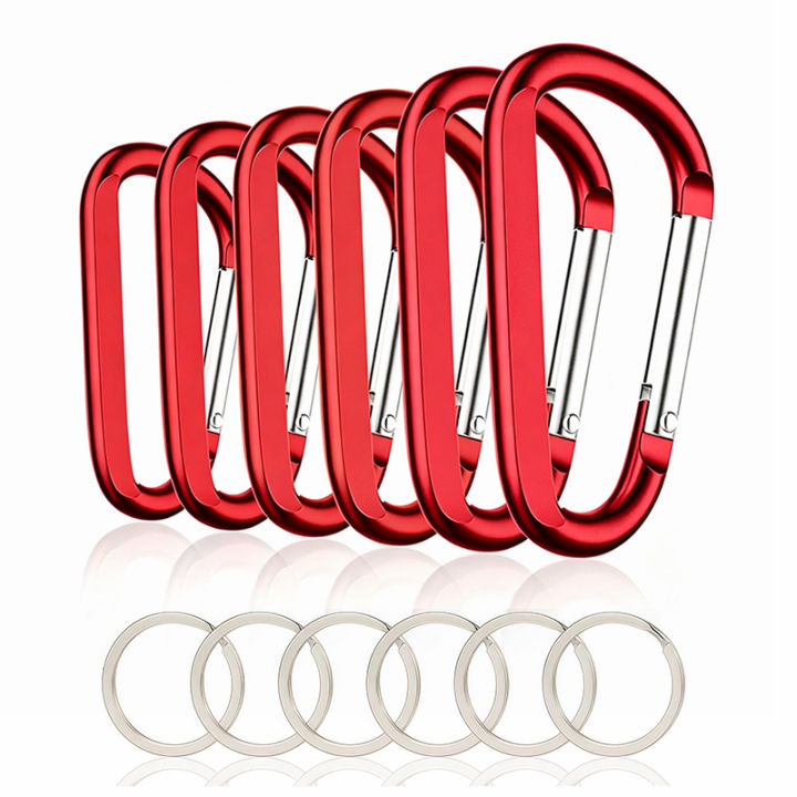 6PCS Carabiner Keychain Aluminum D Ring Shape Carabiner Clip with ...