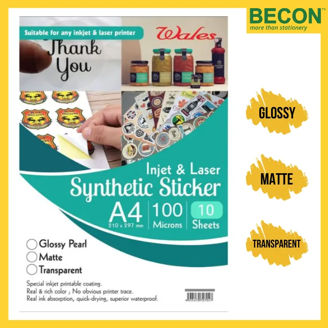 Synthetic Sticker for Inkjet & Laser A4 100mic 10's/pkt Transparent ...