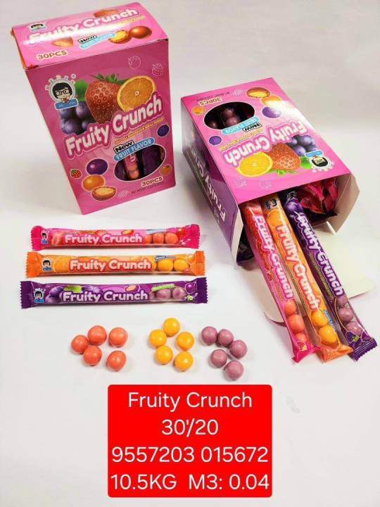 Fruity Crunch อมเคี้ยวผลไม้คละรสในกล่อง มีส้ม องุ่น สตอเบอรี่ มี30ซอง ...